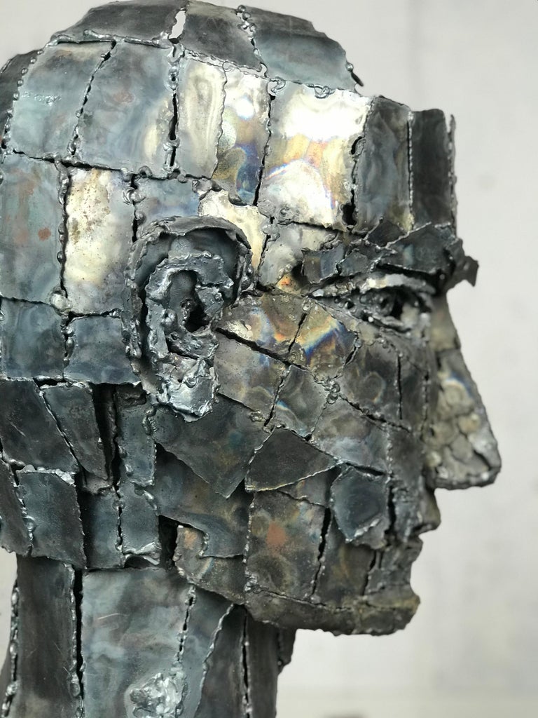 Large Expressionist Segmented Metal Bust Sculpture at 1stDibs