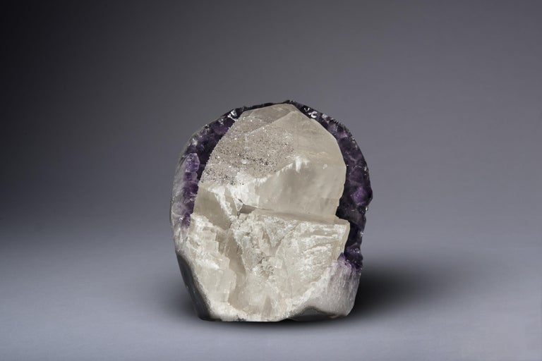 Large Calcite Crystal with Druzy Quartz Blanket on Amethyst Surrounded ...