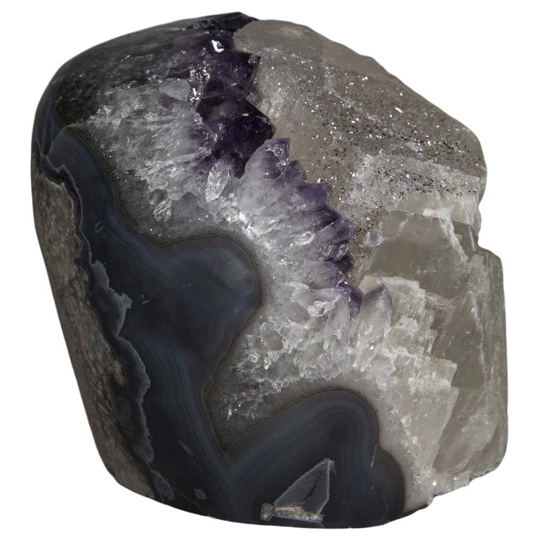 Large Calcite Crystal with Druzy Quartz Blanket on Amethyst Surrounded ...