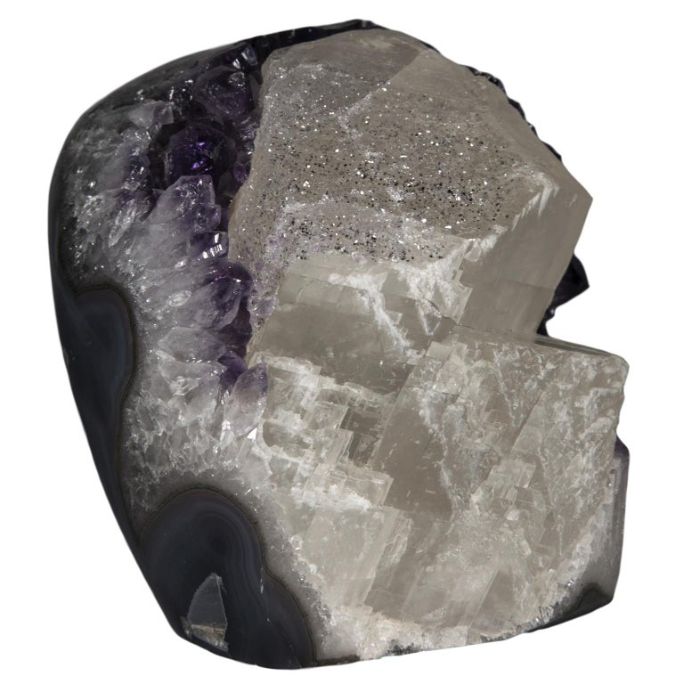 Large Calcite Crystal with Druzy Quartz Blanket on Amethyst Surrounded ...