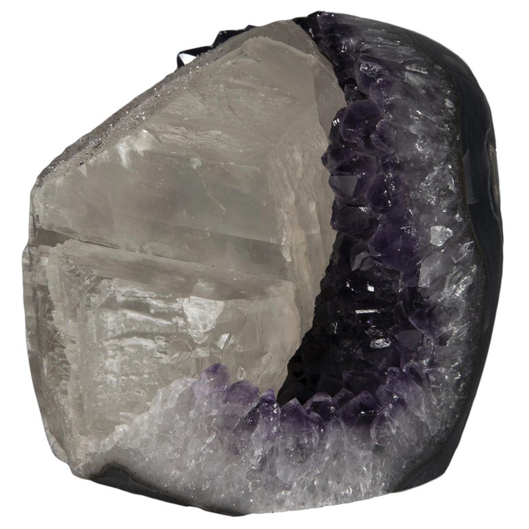 Large Calcite Crystal with Druzy Quartz Blanket on Amethyst Surrounded ...