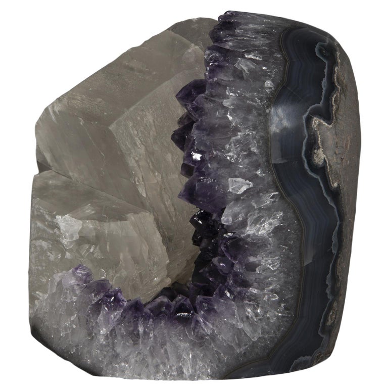 Large Calcite Crystal with Druzy Quartz Blanket on Amethyst Surrounded ...