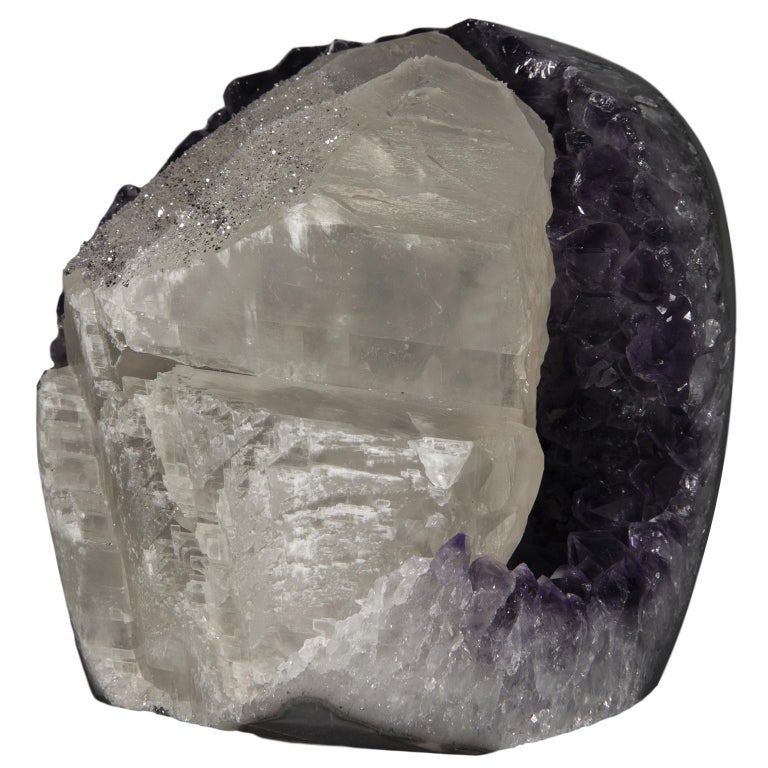 Large Calcite Crystal with Druzy Quartz Blanket on Amethyst Surrounded ...
