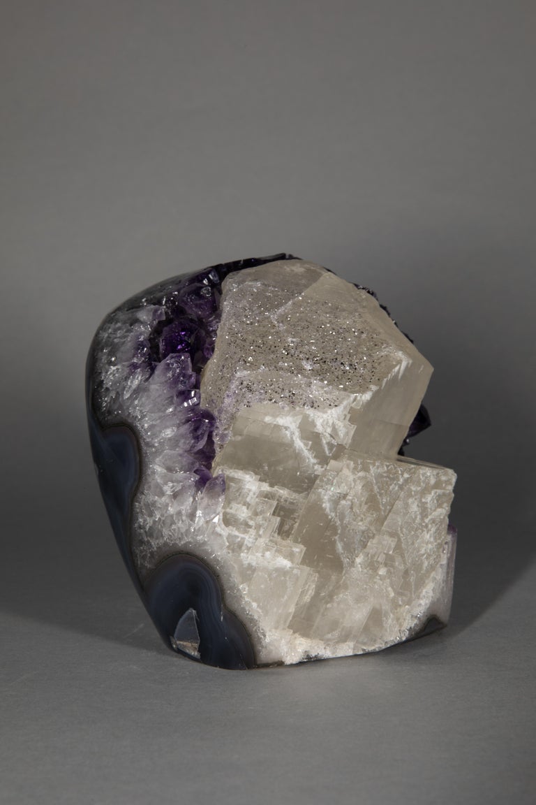 Large Calcite Crystal with Druzy Quartz Blanket on Amethyst Surrounded ...