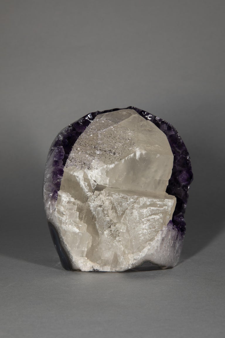 Large Calcite Crystal with Druzy Quartz Blanket on Amethyst Surrounded ...
