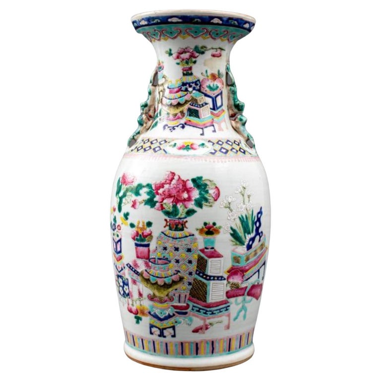 Large Canton Enameled Porcelain Vase at 1stDibs