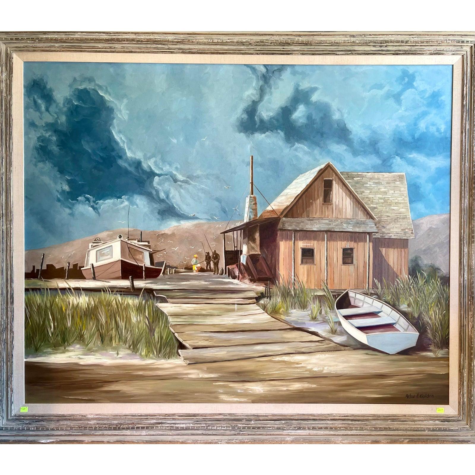 Large Cape Cod Original Seascape Oil Painting by Alton H Golden, 1980s ...