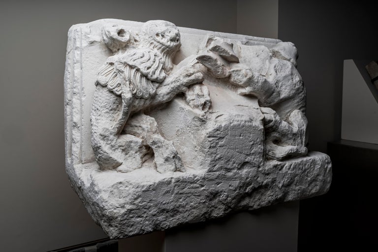 Large Capital with Two Animals Holding a Phylactery, France, 15th ...