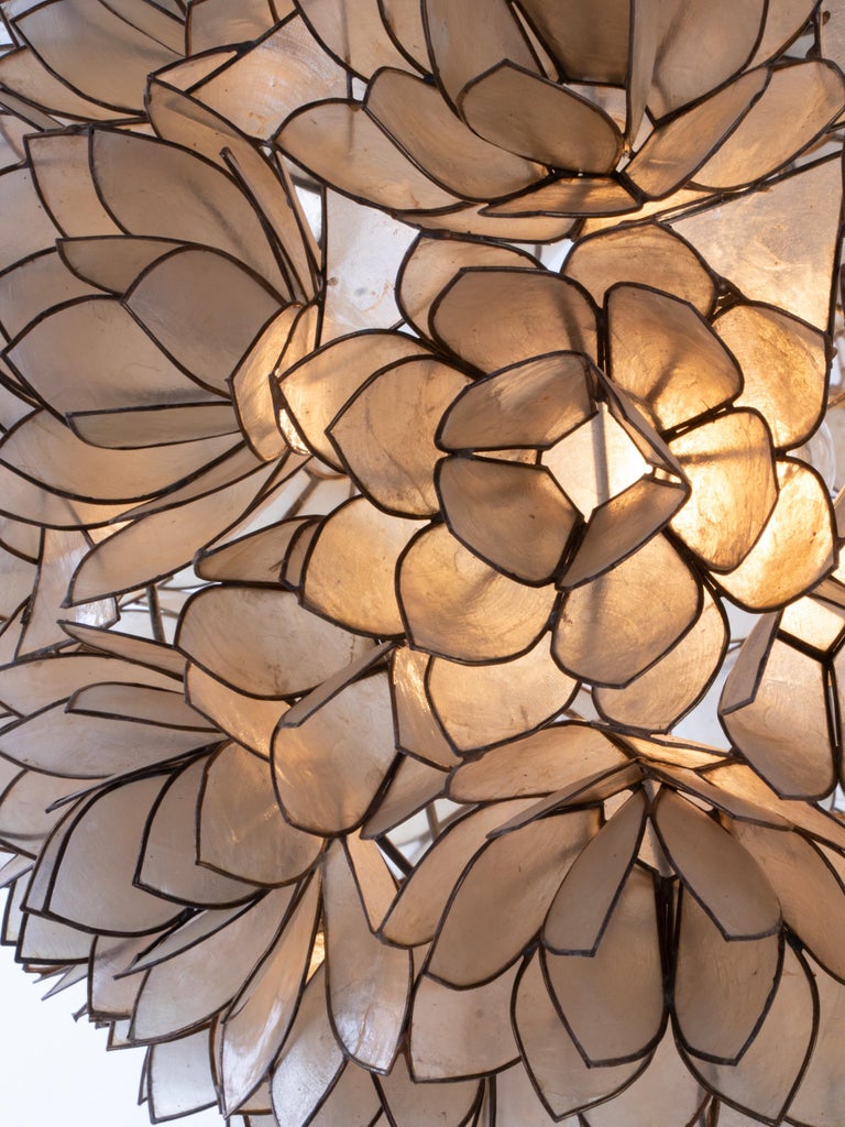 1960 Large Capiz-Shell Pendant Light Lotus Ball Chandelier at 1stDibs