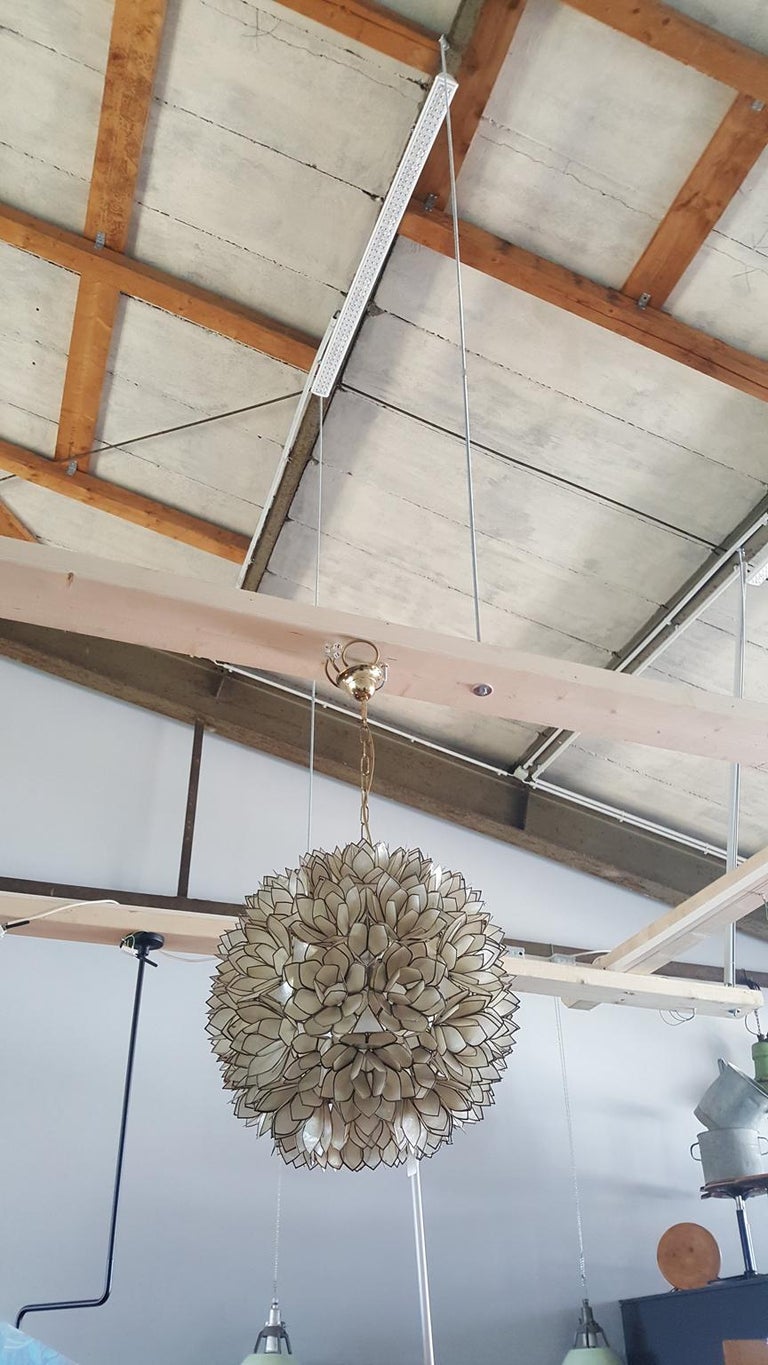 Large Capiz-Shell Pendant Light, Lotus Ball Light with Brass For Sale ...