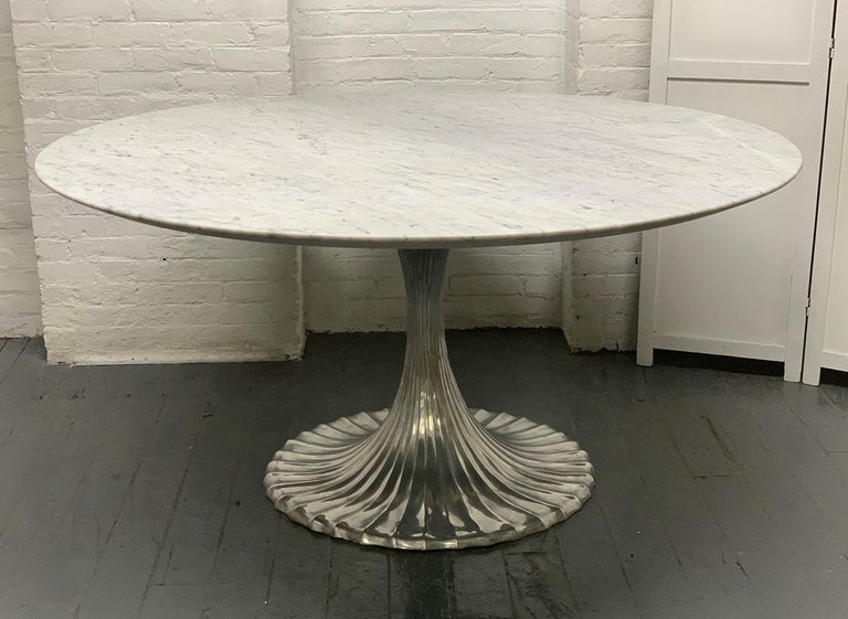 Large Round Carrara Marble-Top Dining Table with Cast Aluminum Base For ...
