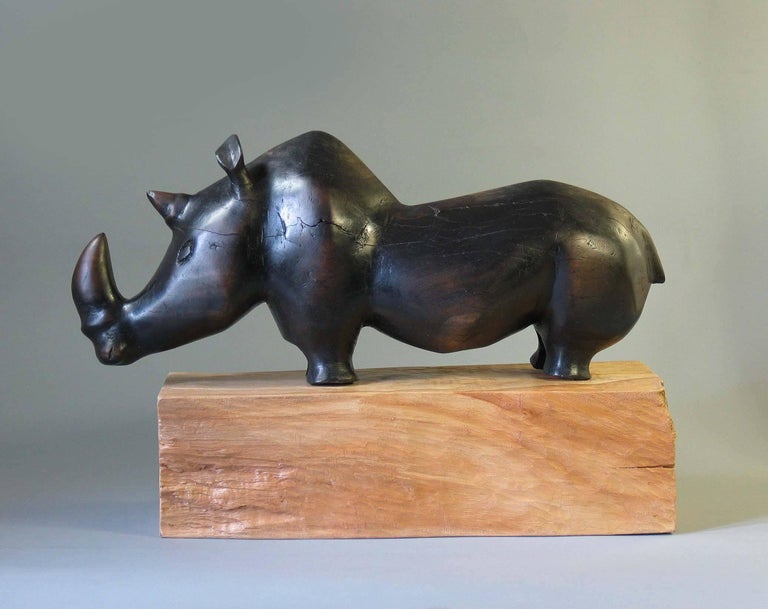Large Carved Ebony Cubist Sculpture of a Rhinoceros, African at 1stDibs