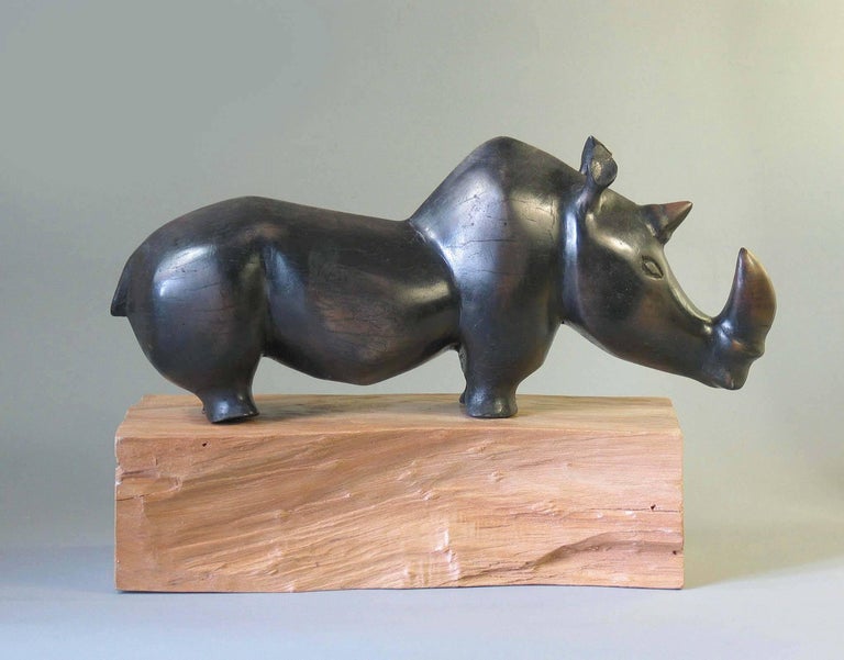 Large Carved Ebony Cubist Sculpture of a Rhinoceros, African at 1stDibs