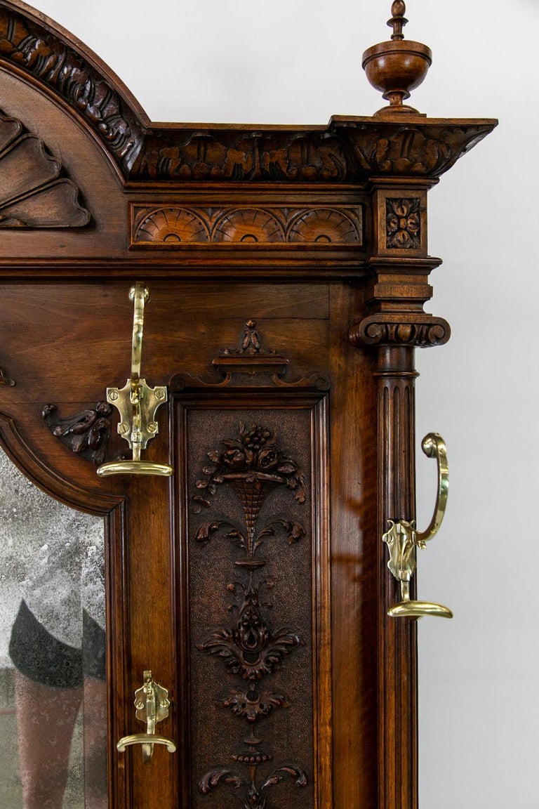 Large Carved English Solid Walnut Hall Stand For Sale at 1stDibs
