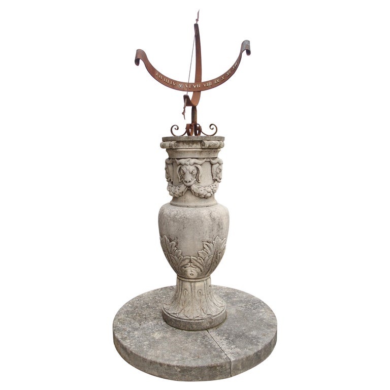 Large Carved Limestone Sundial with Wrought Iron Armillary For Sale at ...