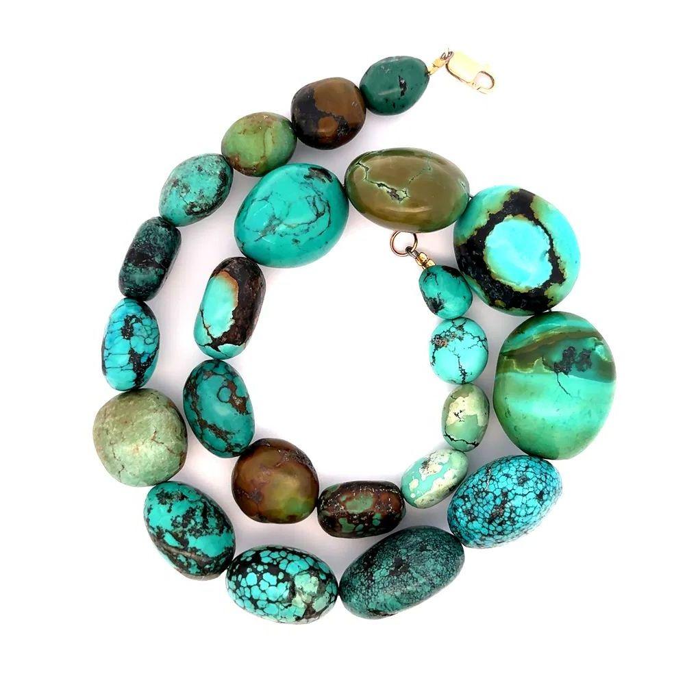 Large Carved Natural Baroque Spider Web Turquoise Bead Gold Statement ...
