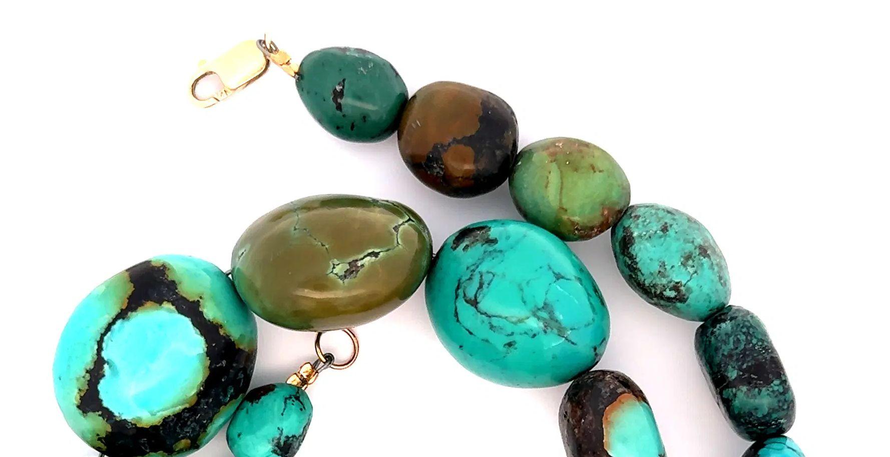 Large Carved Natural Baroque Spider Web Turquoise Bead Gold Statement ...
