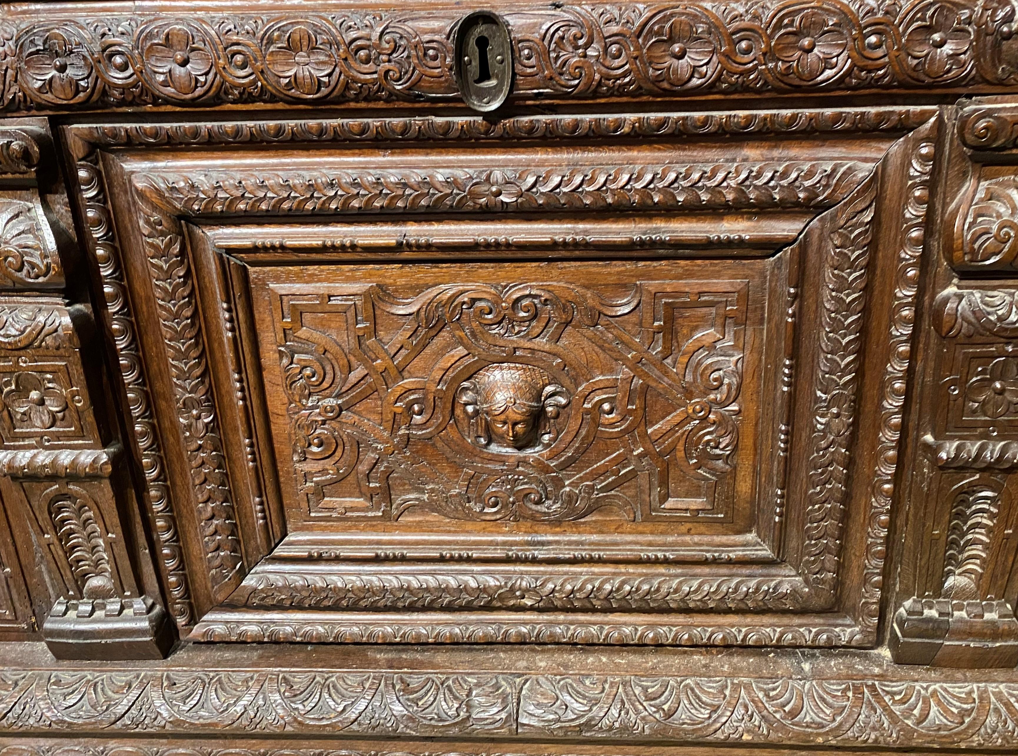 Large Carved Oak Coffer or Chest, Probably 18th Century For Sale at 1stDibs