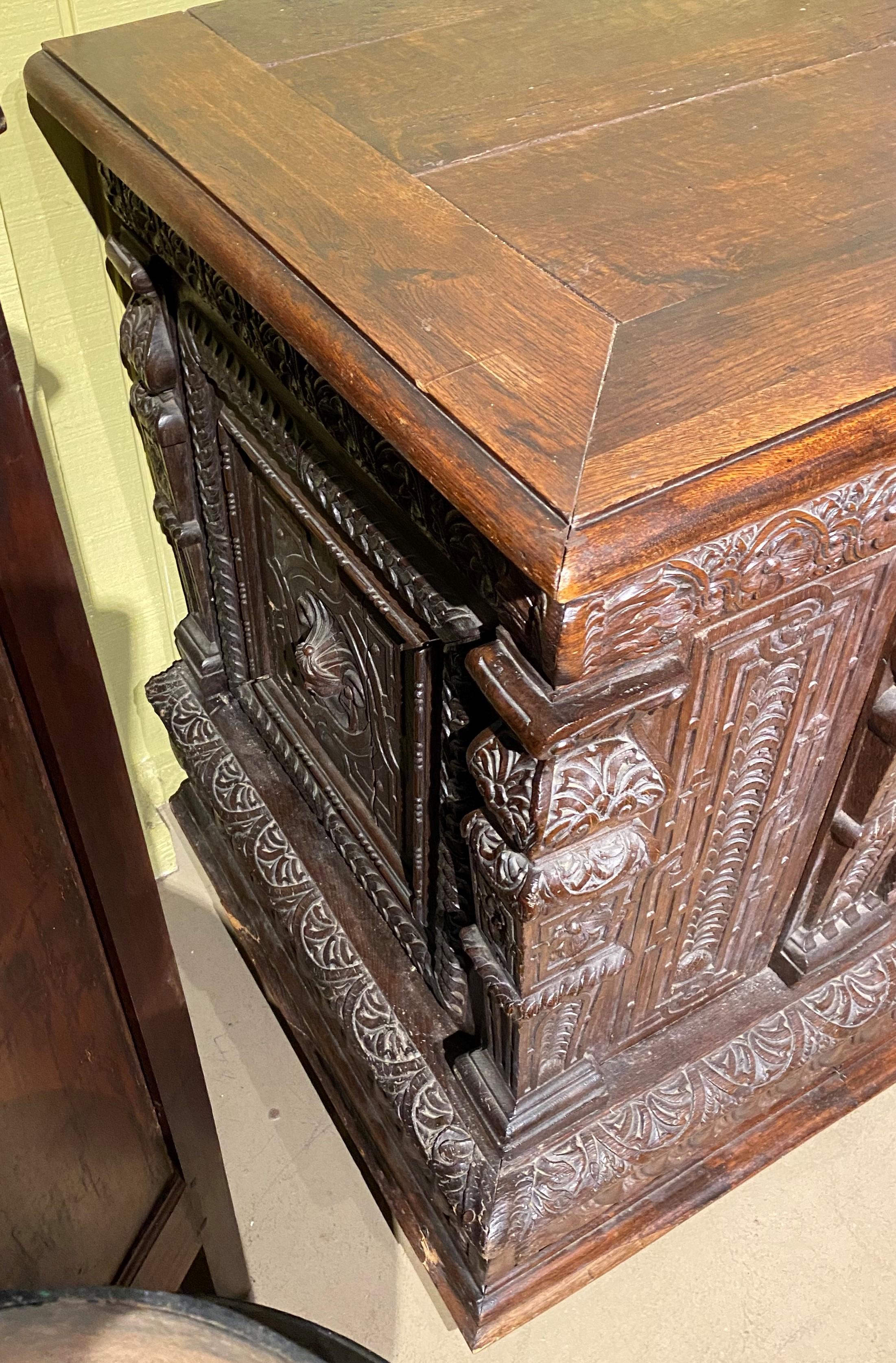 Large Carved Oak Coffer or Chest, Probably 18th Century For Sale at 1stDibs