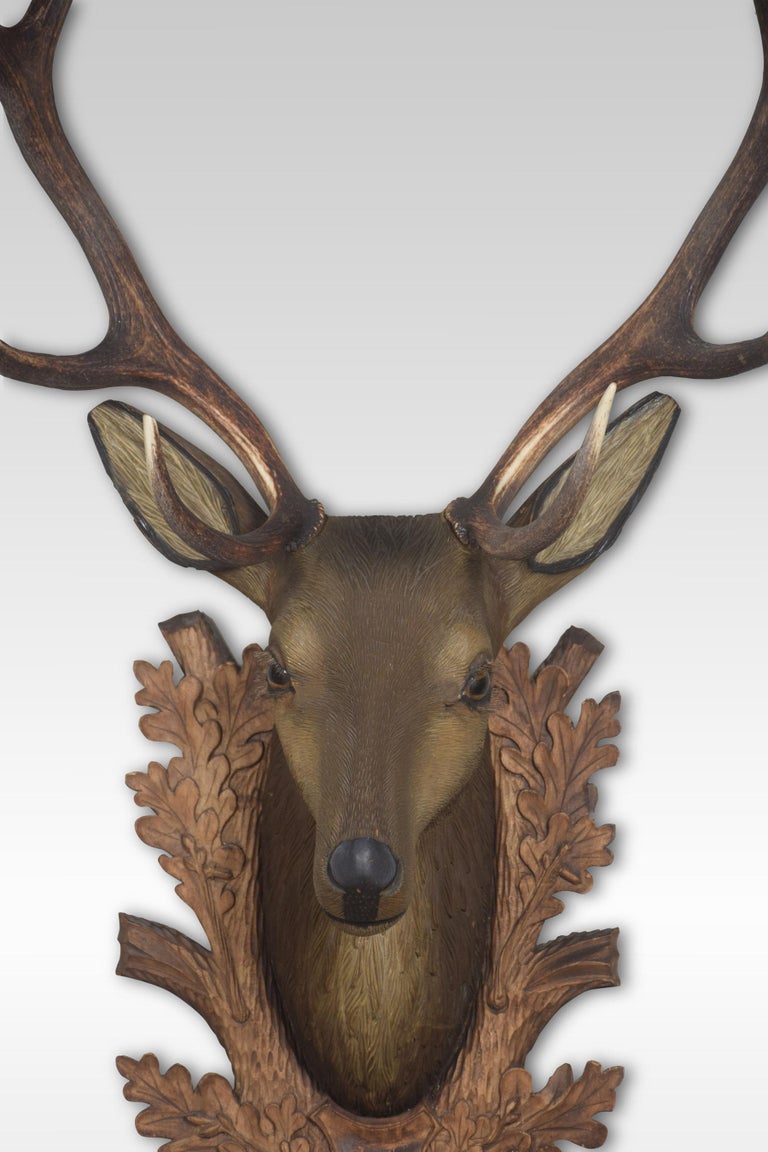 Large Carved Polychrome Decorated Stags Head For Sale at 1stDibs