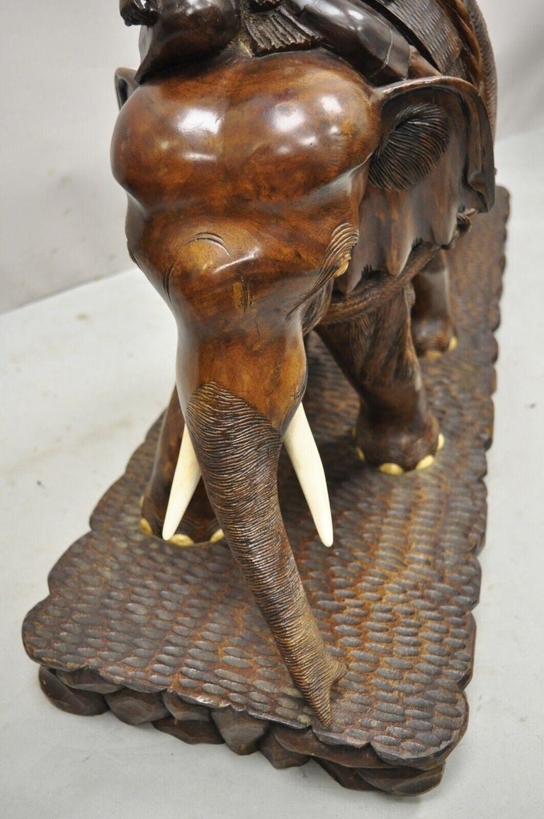 Large Carved Teak Wood Elephant Pulling Log Burmese Sculpture Figure ...
