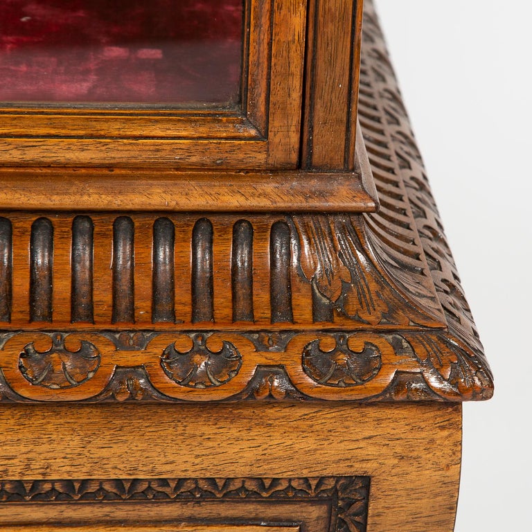 Large Carved Velvet Lined Walnut Display Case, with Internal Glass ...