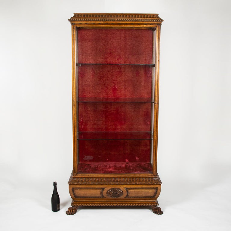 Large Carved Velvet Lined Walnut Display Case, with Internal Glass ...