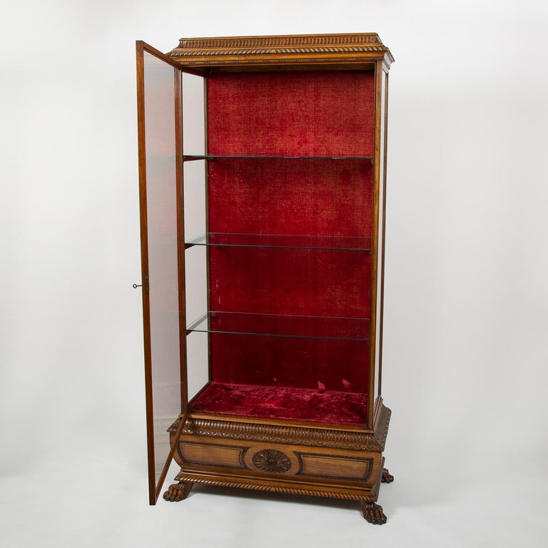 Large Carved Velvet Lined Walnut Display Case, with Internal Glass ...