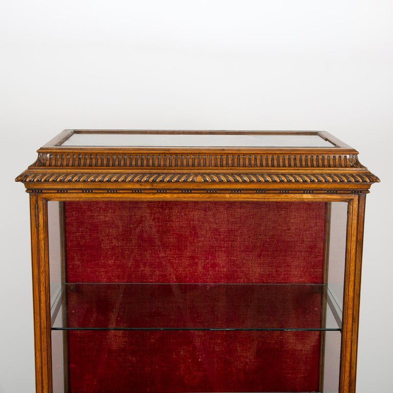 Large Carved Velvet Lined Walnut Display Case, with Internal Glass ...