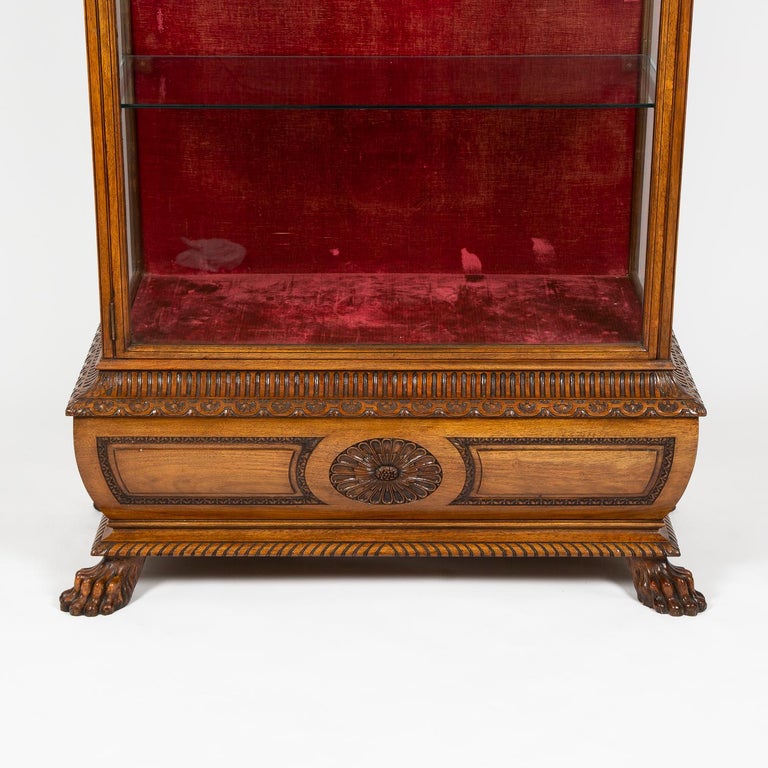 Large Carved Velvet Lined Walnut Display Case, with Internal Glass ...