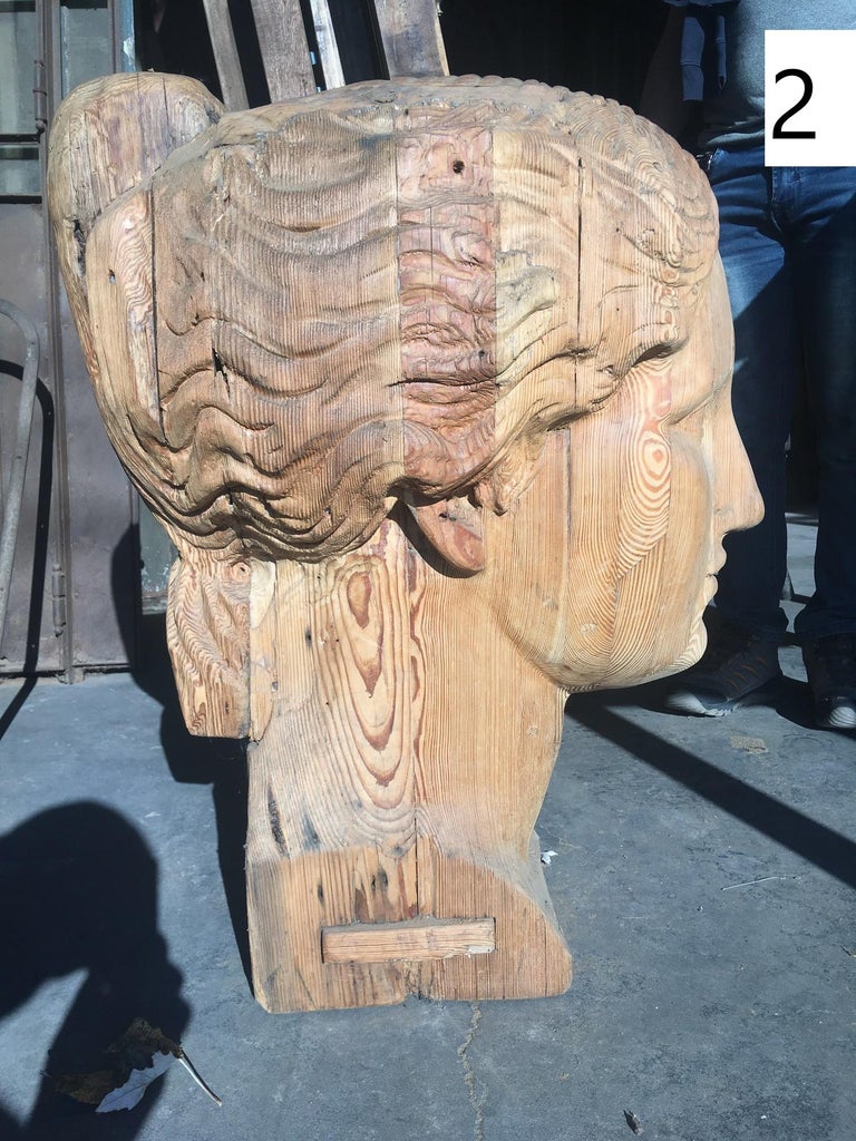Large Carved Wood Bust of Head at 1stDibs