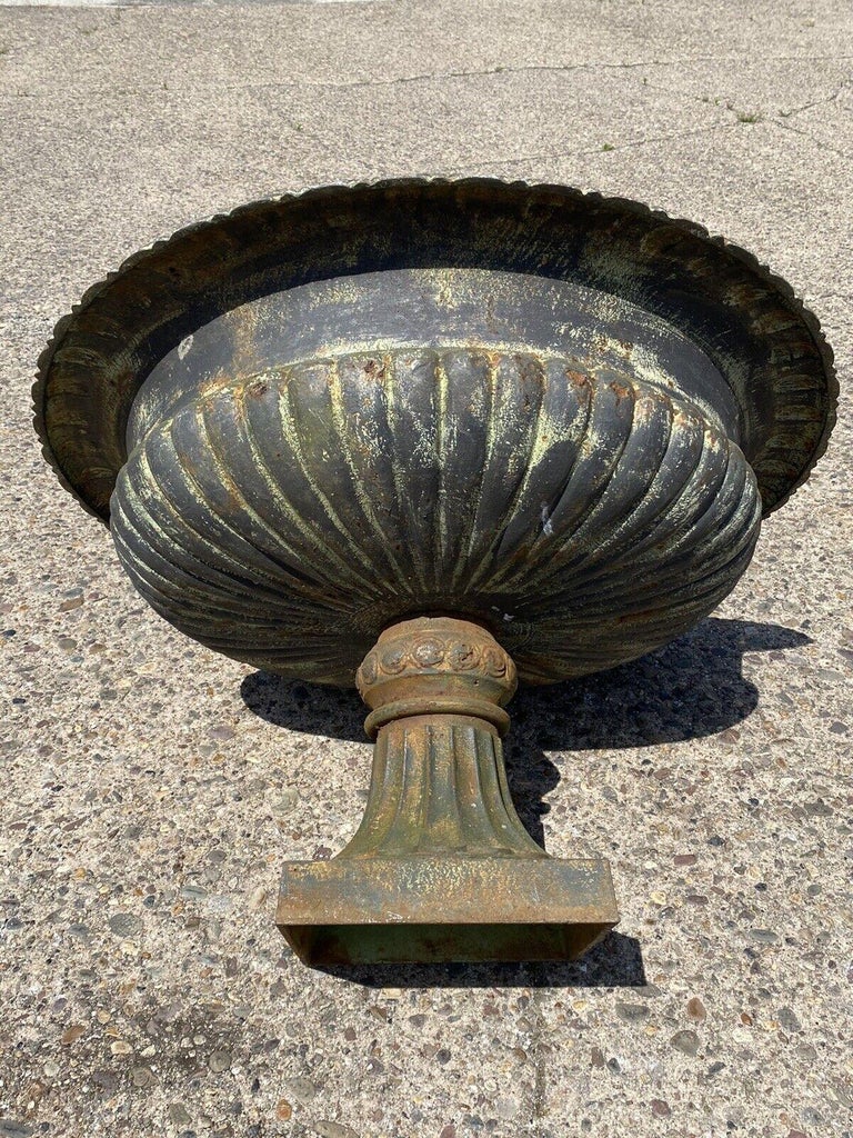 Large Cast Iron Classical Lion Round Urn Outdoor Garden Planter on Base ...