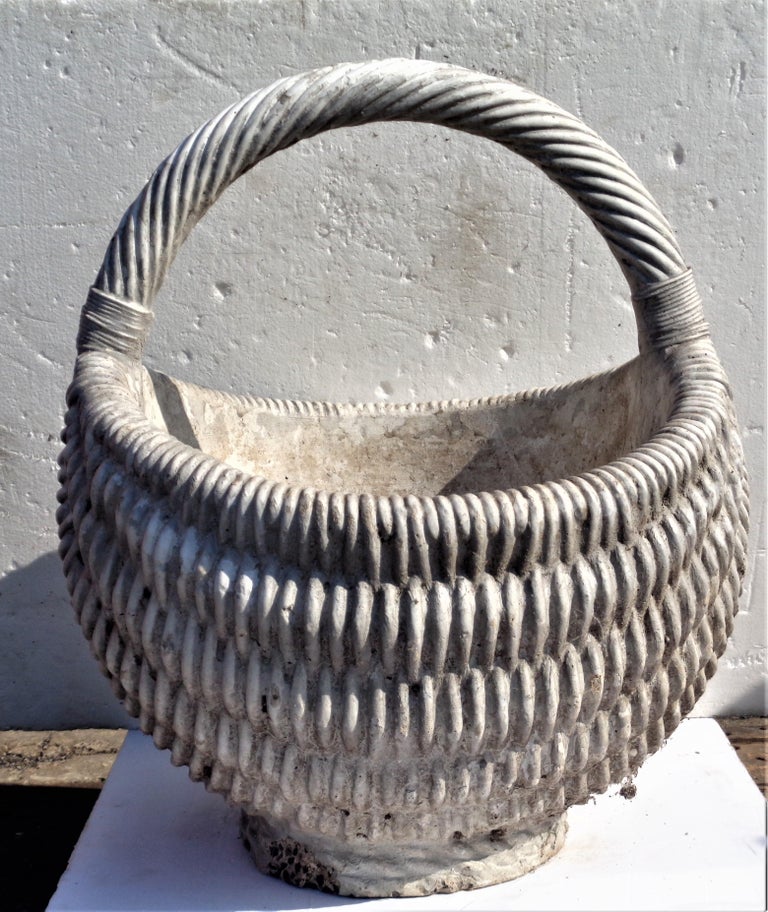 Cast Stone Basket Garden Planter For Sale at 1stDibs | stone basket planter