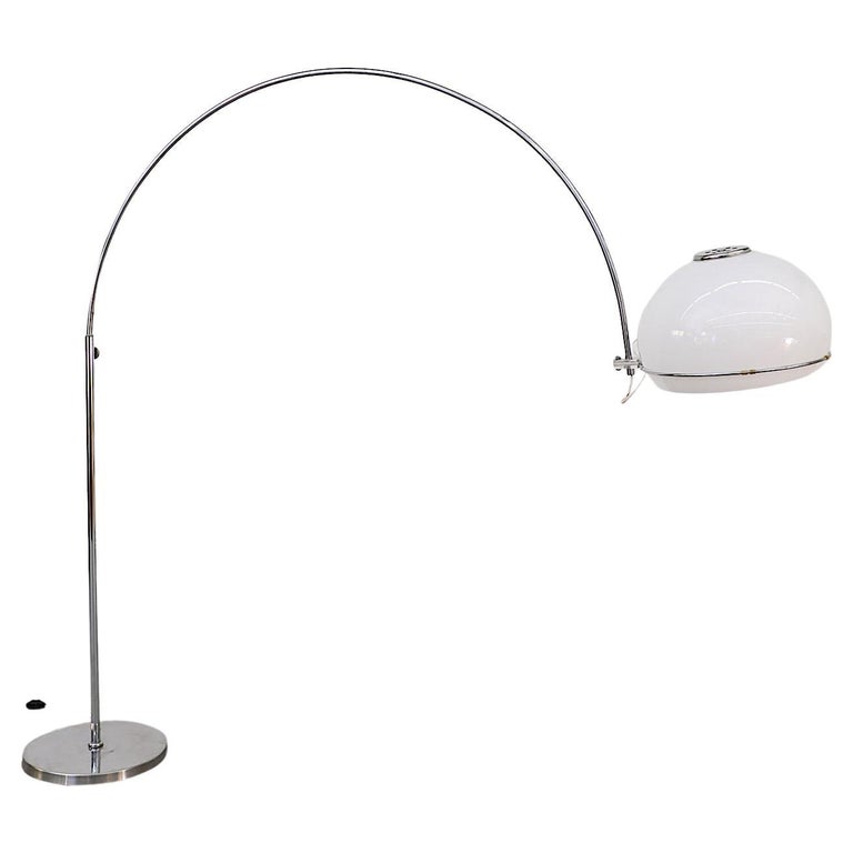 Large Castiglioni Inspired Standing Chrome Arc Lamp For Sale at 1stDibs
