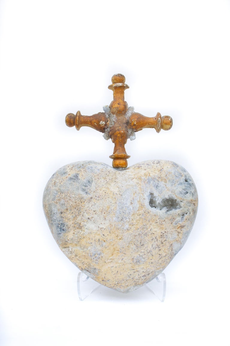 Large Celestial Geode Heart with an 18th Century Italian Cross and ...