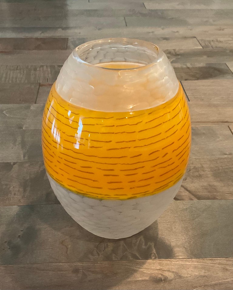 Large Cenedese Antonio da Ros Murano Art Glass Incalmo Battuto Vase Signed For Sale at 1stDibs