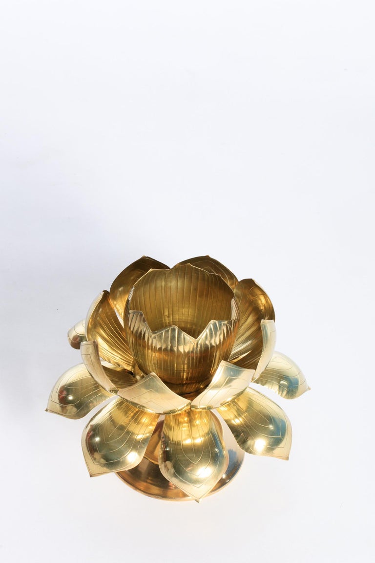 Parzinger Style Large Brass Centerpiece Lotus Candle Holders by Feldman ...