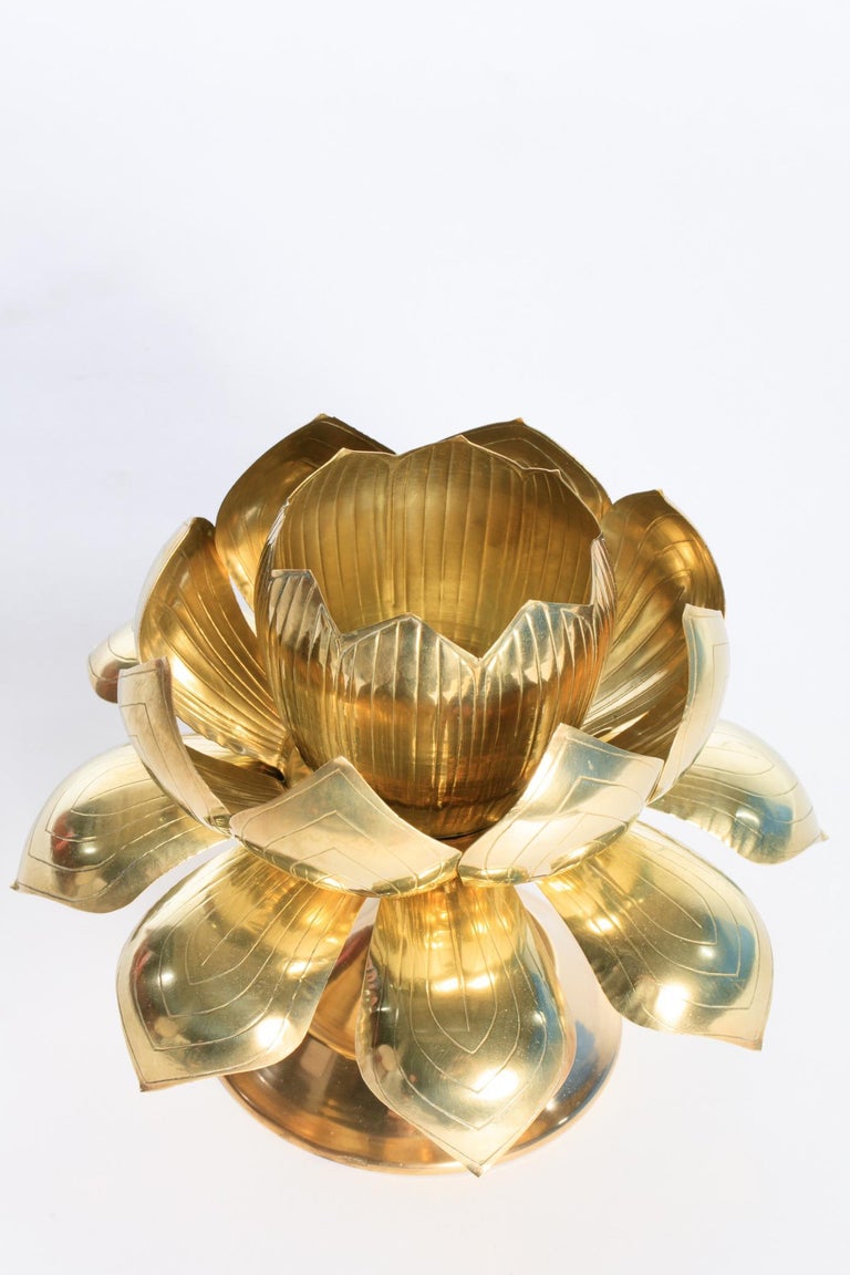 Parzinger Style Large Brass Centerpiece Lotus Candle Holders by Feldman ...