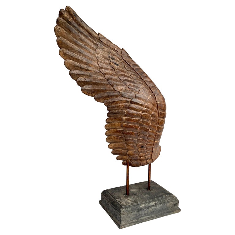 Large Ceramic Angel Wing Sculpture on Stand, Signed For Sale at 1stDibs