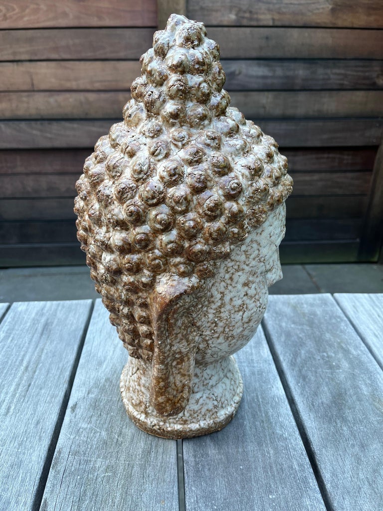 Large Ceramic Buddha Head Statue For Sale at 1stDibs