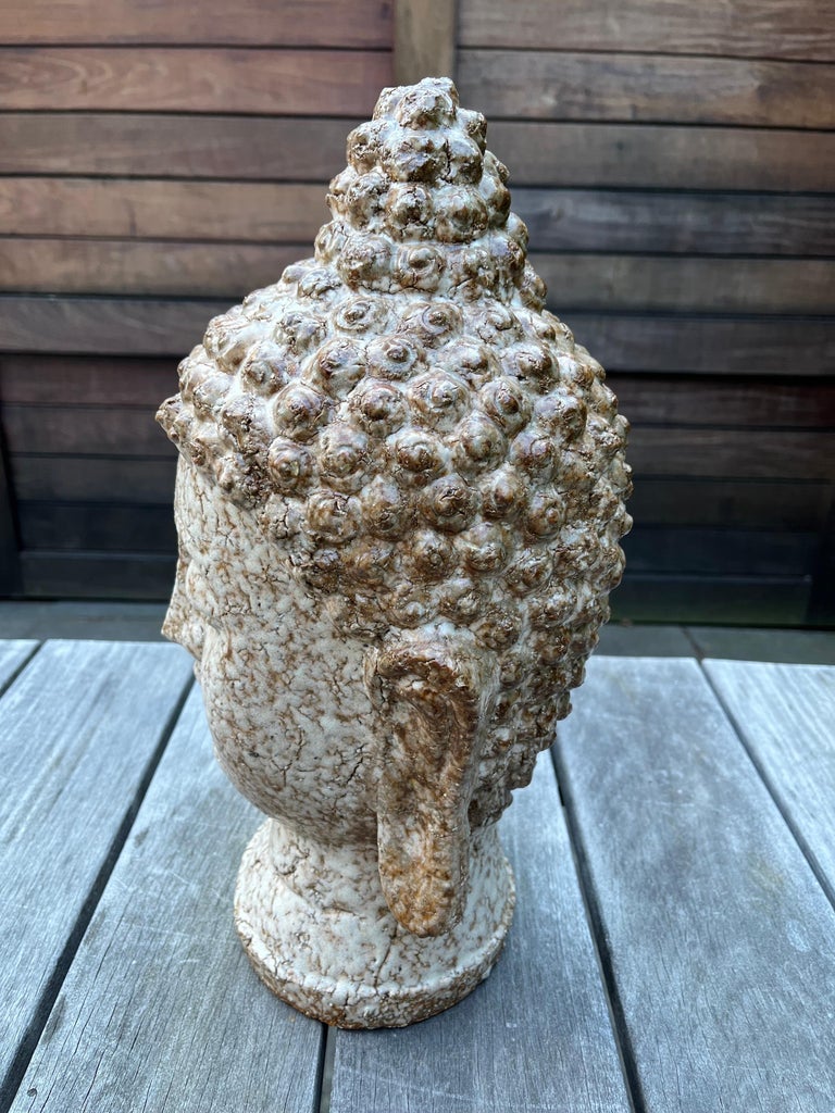 Large Ceramic Buddha Head Statue For Sale at 1stDibs