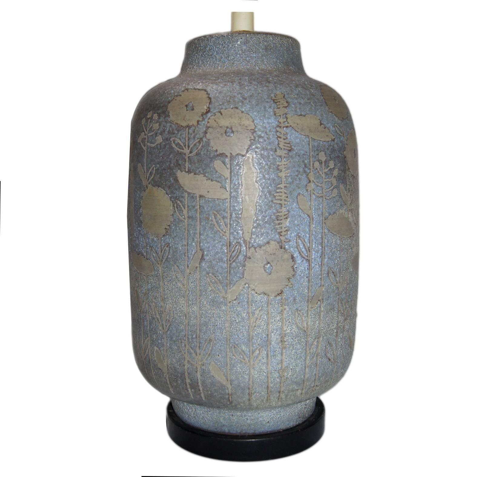 Pair of Large Floral Patterned Ceramic Table Lamps at 1stdibs