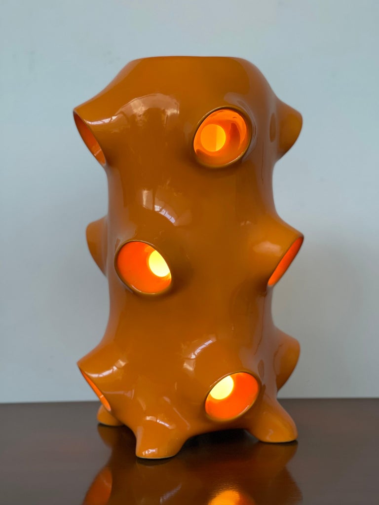 Large Organic Orange Ceramic Table Lamp For Sale at 1stDibs