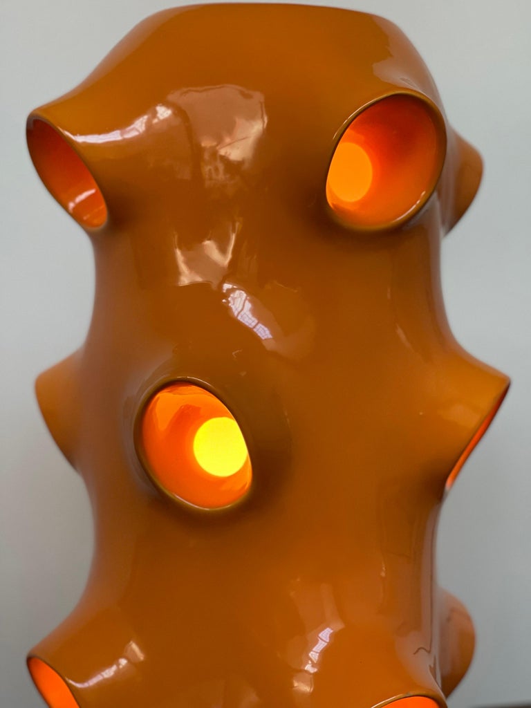 Large Organic Orange Ceramic Table Lamp For Sale at 1stDibs