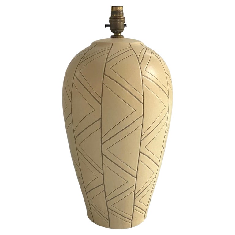Large Ceramic Mid Century Modern Lamp with Engraved Geometric Marks For ...