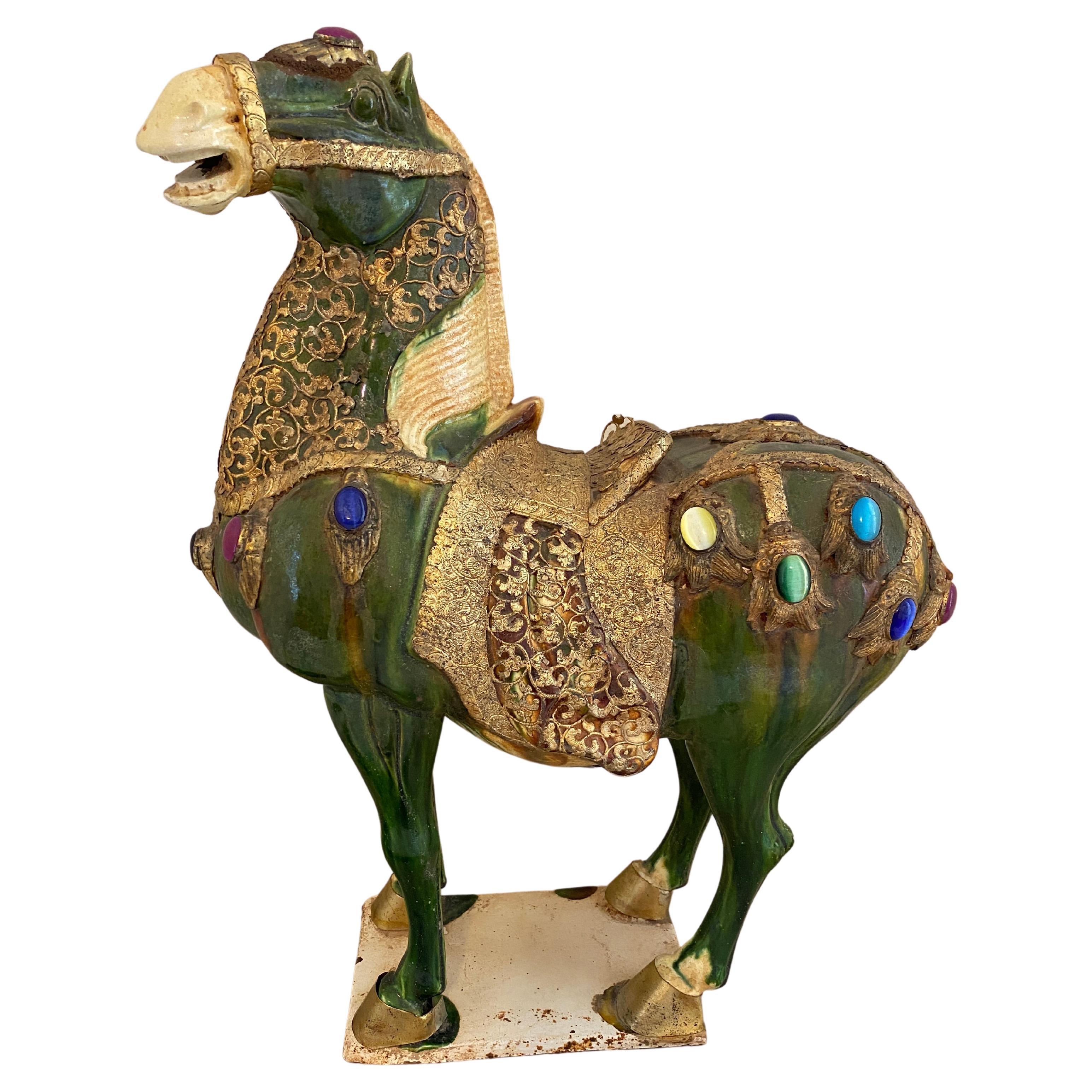 Large Ceramic Multi Color War Horse with gilded metal overlay For Sale ...