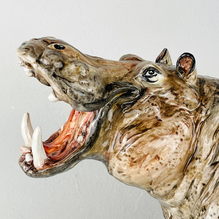 Large Ceramic Sculpture Hippo from Bassano Italy 1980s For Sale at 1stDibs
