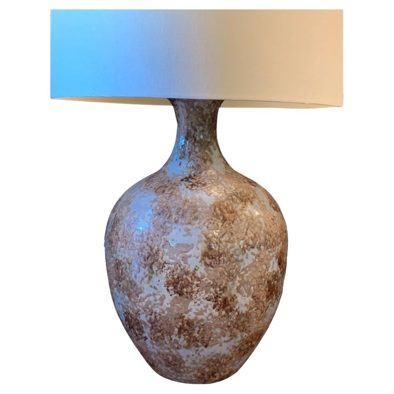 Large Ceramic Table Lamp, Blue with Bronze Glaze For Sale at 1stDibs