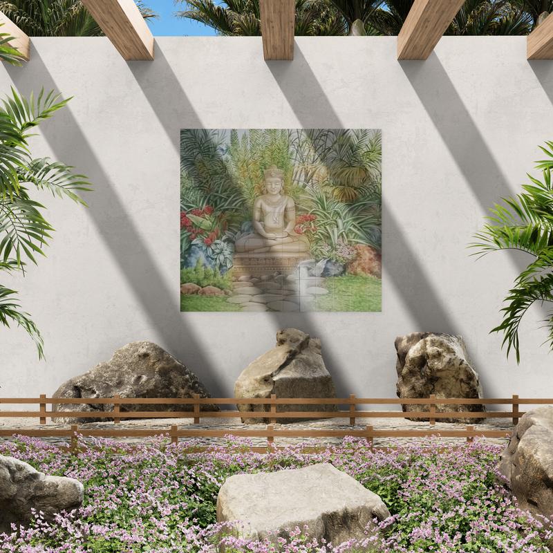 Large Ceramic Tile Mural - Hand Painted Tiles "Buddha" For Sale at 1stDibs