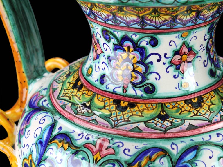 Large Ceramic Vase, Snake Handles Amphora in Majolica Hand Painted ...
